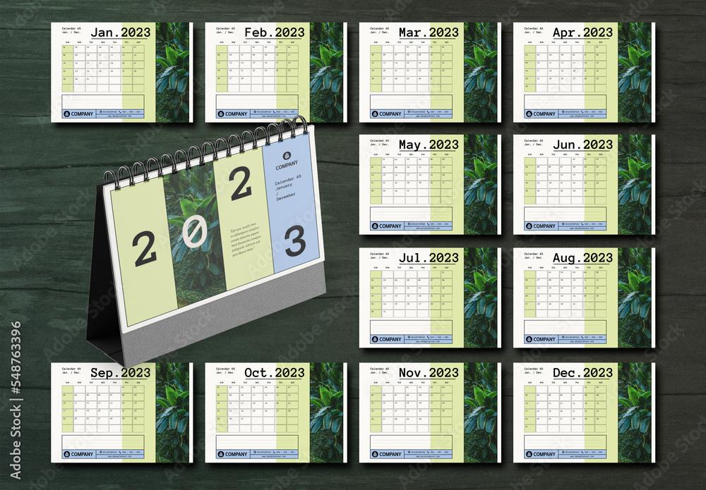 2023 Desk Calendar Layout Stock Template | Adobe Stock