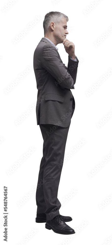 Corporate businessman standing side view PNG file no background Stock ...