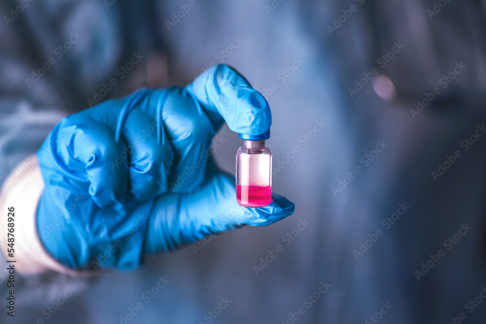 Poster Medical hand glove blue vial vaccine hypodermic needle syringe ...