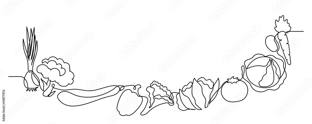 Vegetables doodle border frame. Continuous line drawing. Onion ...