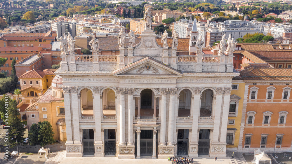 Aerial view of the Basilica of Saint John Lateran, also referred to as ...