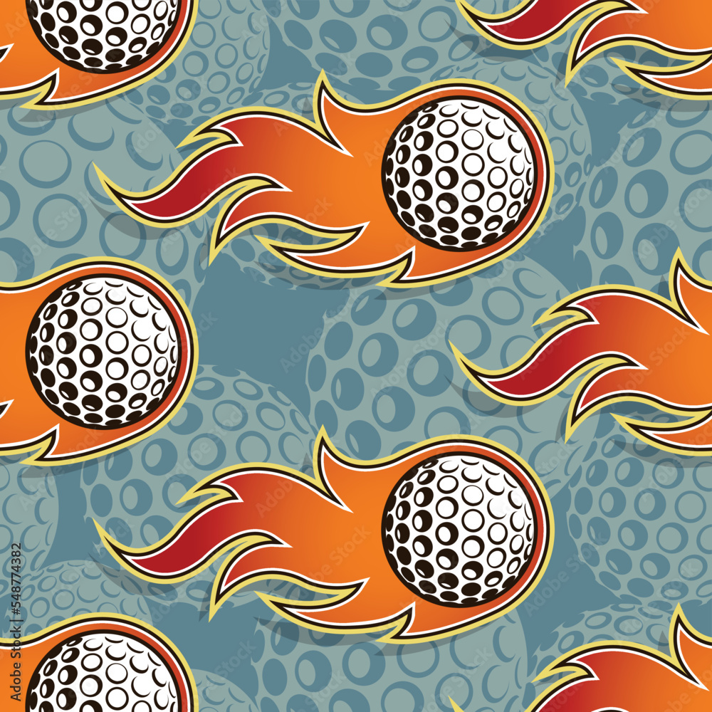 Golf balls and fire flame seamless pattern vector art graphic. Flaming ...