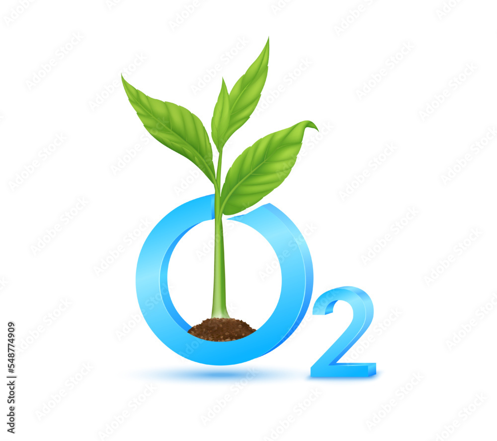 Seedling with green grows from seed in oxygen O2 blue natural gas ...