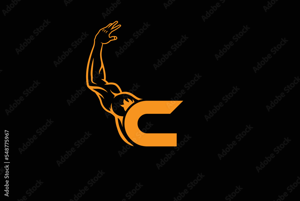 Letter C Logo With muscular open Back Double Biceps shape. Fitness Gym ...