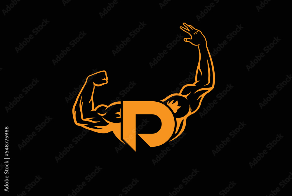 Letter D Logo With muscular open Back Double Biceps shape. Fitness Gym ...