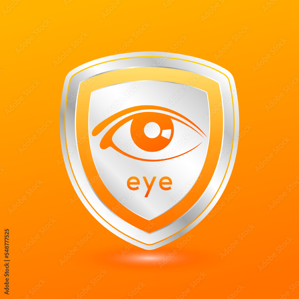 Eye icon in shield orange. Protect the eye stay healthy. For nutrition ...