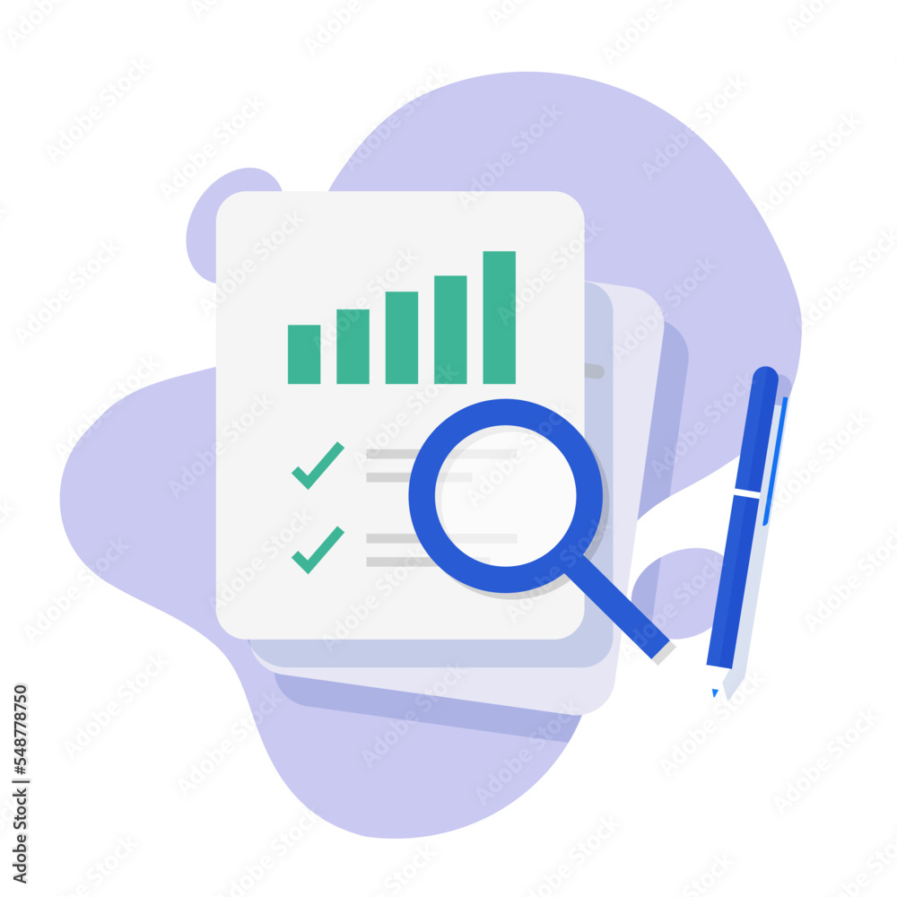 Sales audit report review vector, inspect analysis research data, tax ...