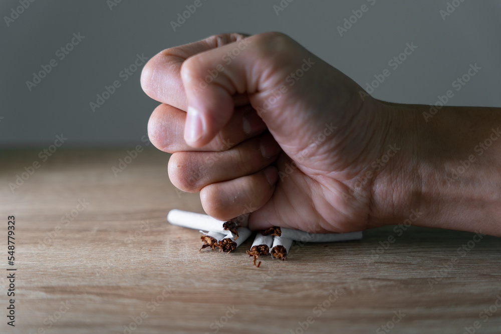 man stop smoke, destroy and smash on cigarette. wold tobacco day and ...