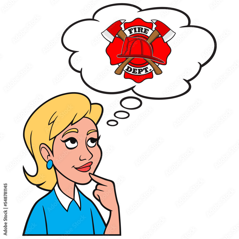Girl thinking about Firefighting - A cartoon illustration of a Girl ...