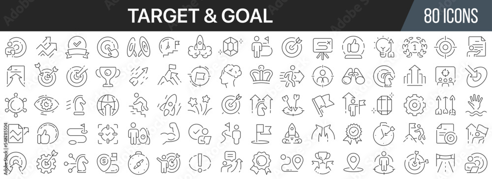 Target and goal line icons collection. Big UI icon set in a flat design ...