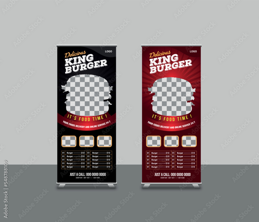 Food menu rollup banner template, restaurant services promotion x stand ...