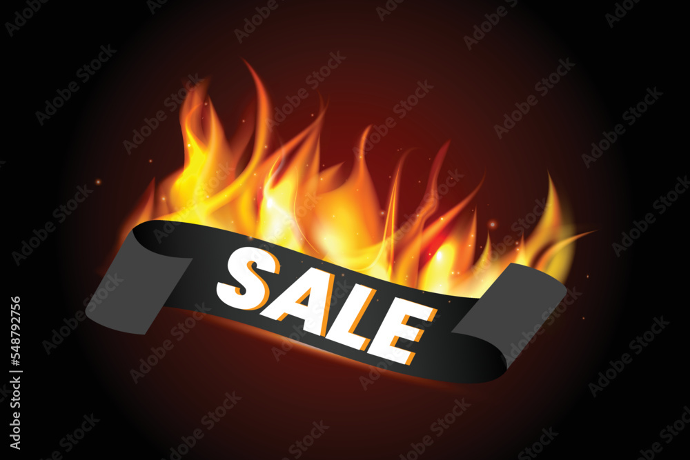 Realistic fire flame offer promotion banner Stock Vector | Adobe Stock