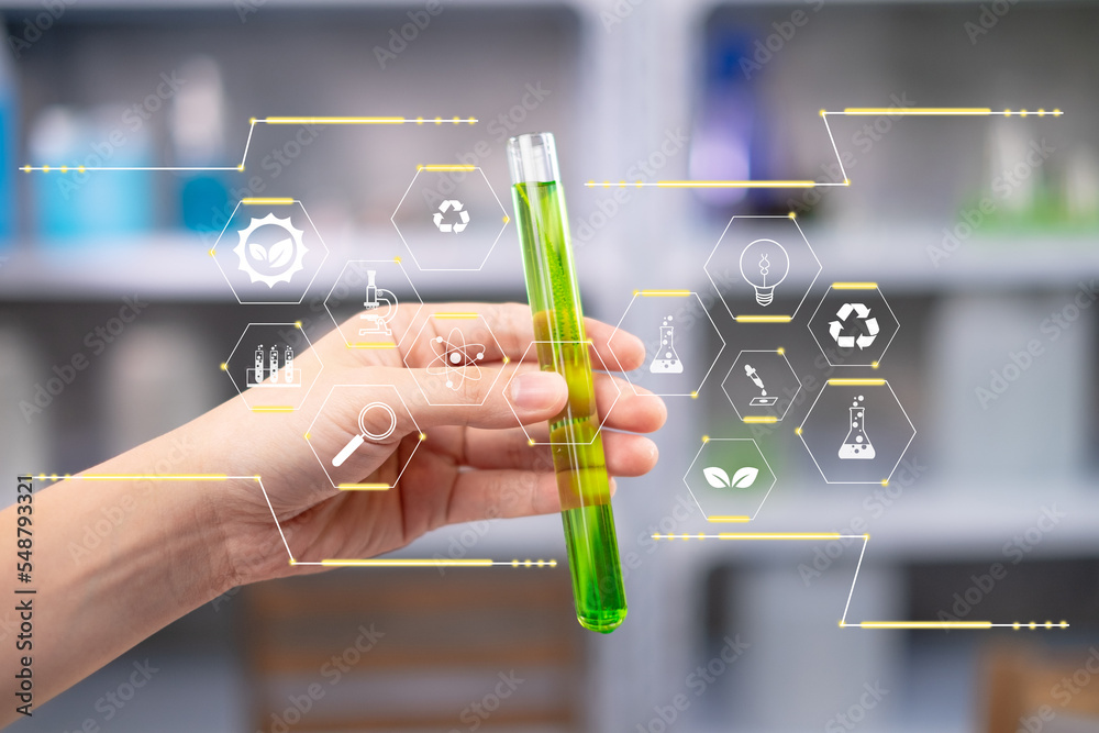 Concept of biology, eco or natural laboratory with test tube icon ...