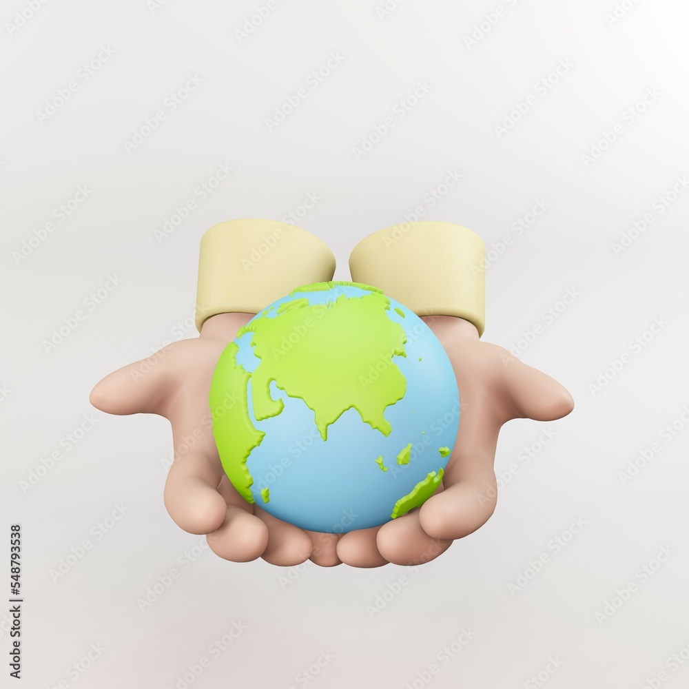 3D hand holding the planet earth icon. Safe the earth, safe energy and ...
