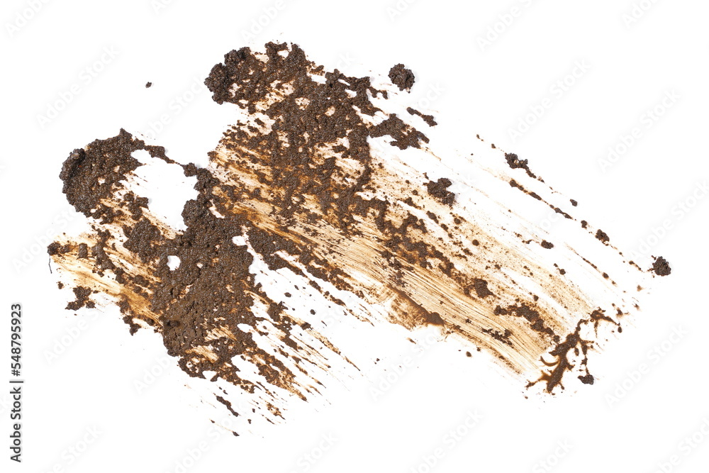 Wet mud, stains texture isolated on white background, top view and ...