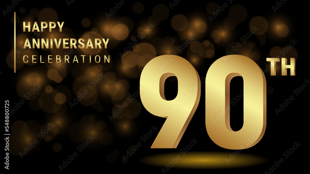 90th Anniversary. 3d template design with gold color for celebration ...