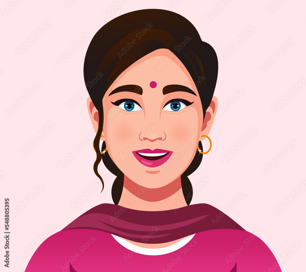 Indian woman in traditional dress. Portrait of a beautiful girl. Avatar ...