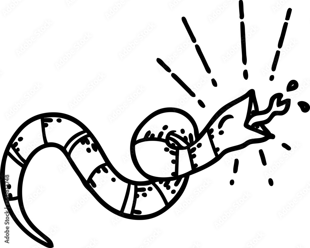 illustration of a traditional black outline tattoo style hissing snake ...