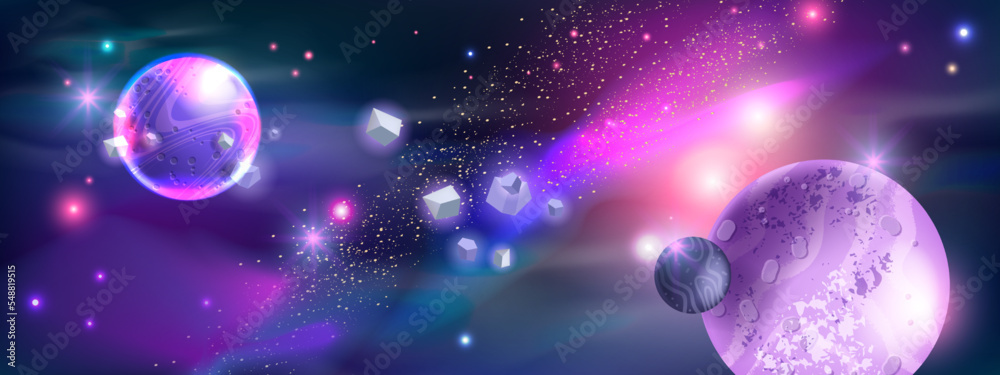 Space cosmic rocks background, alien planets, stardust, vector galaxy ...