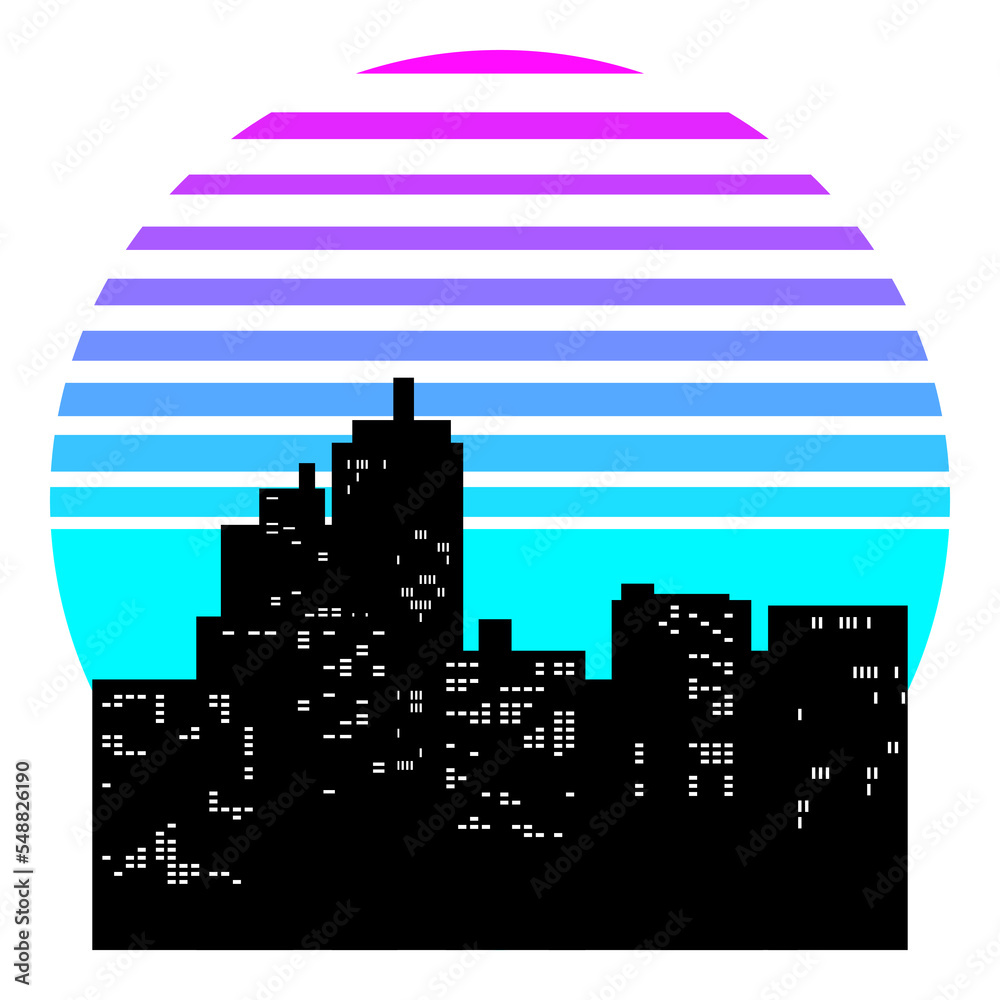 Vetor de Synthwave, retrowave 80s neon landscape, gradient colored ...