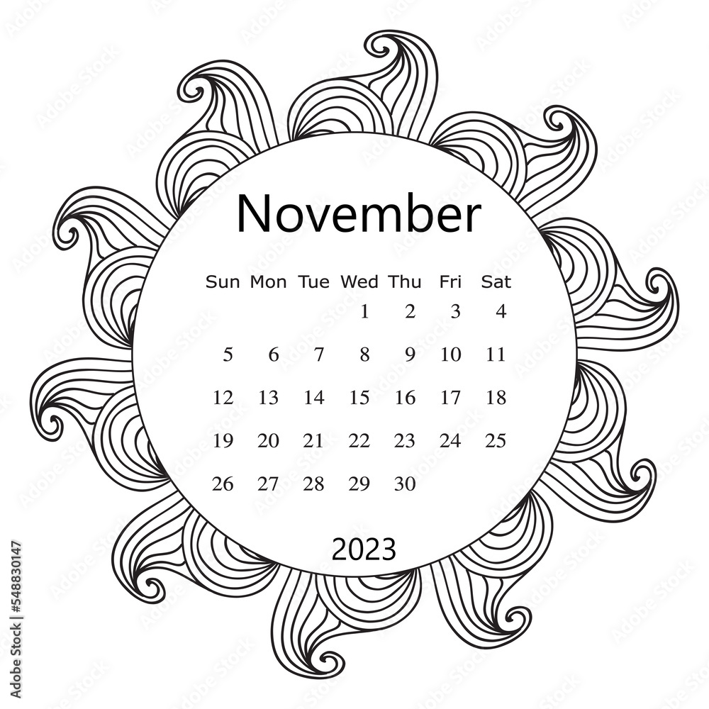 PrintAdult coloring page with monthly calendar of 2023 year isolated on ...