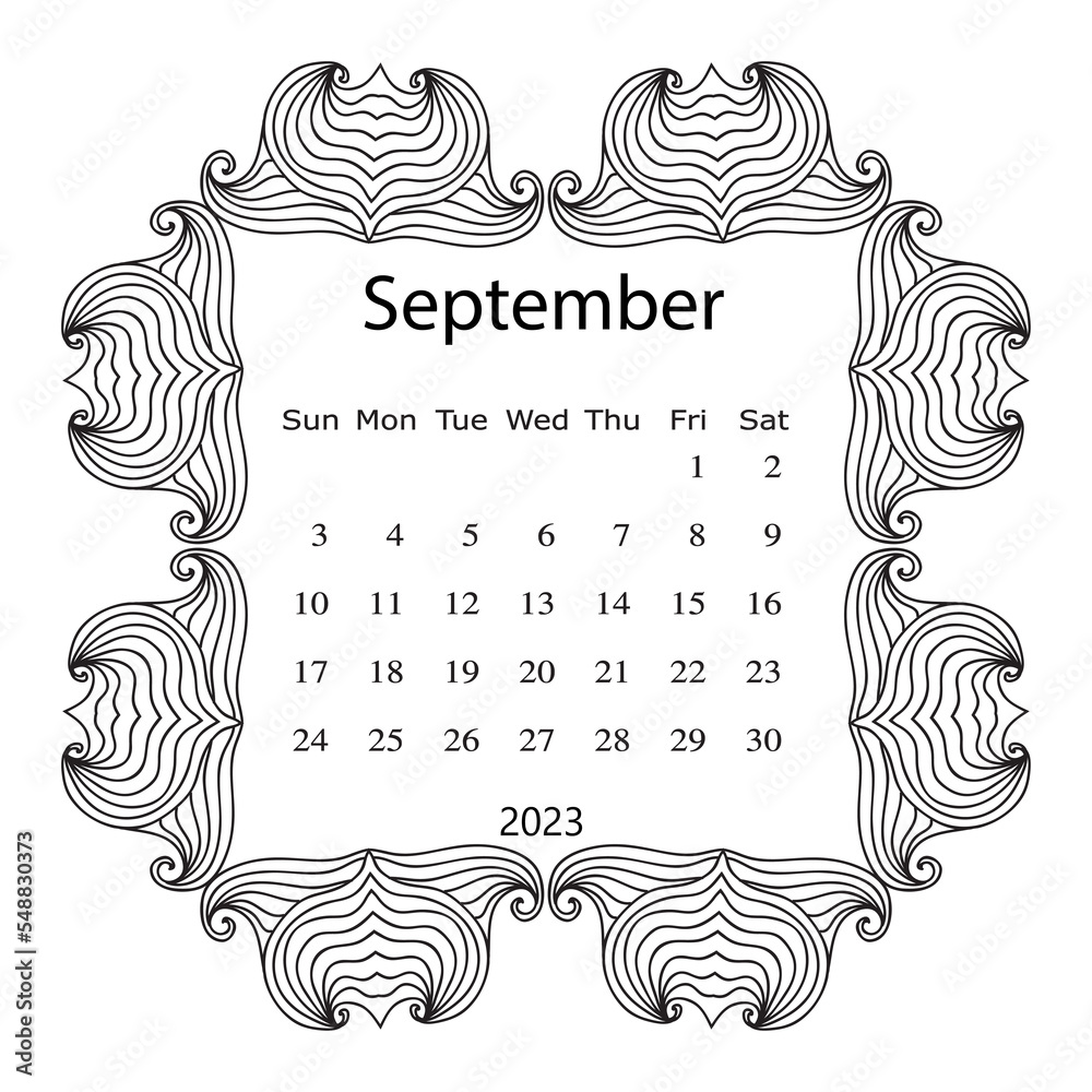 PrintAdult coloring page with monthly calendar of 2023 year isolated on ...