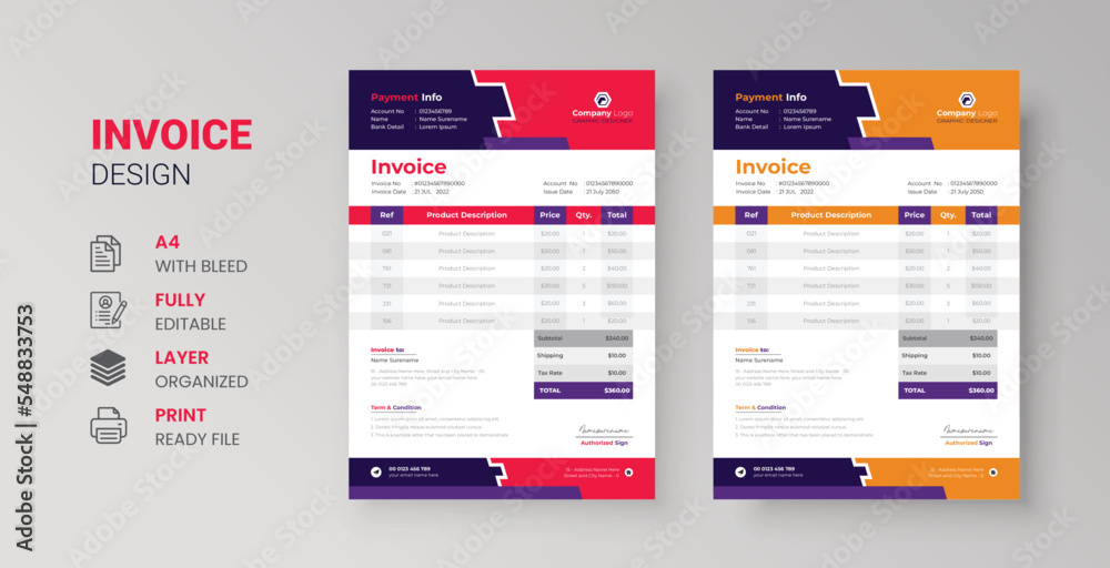 Clean modern invoice design for corporate business marketing company ...