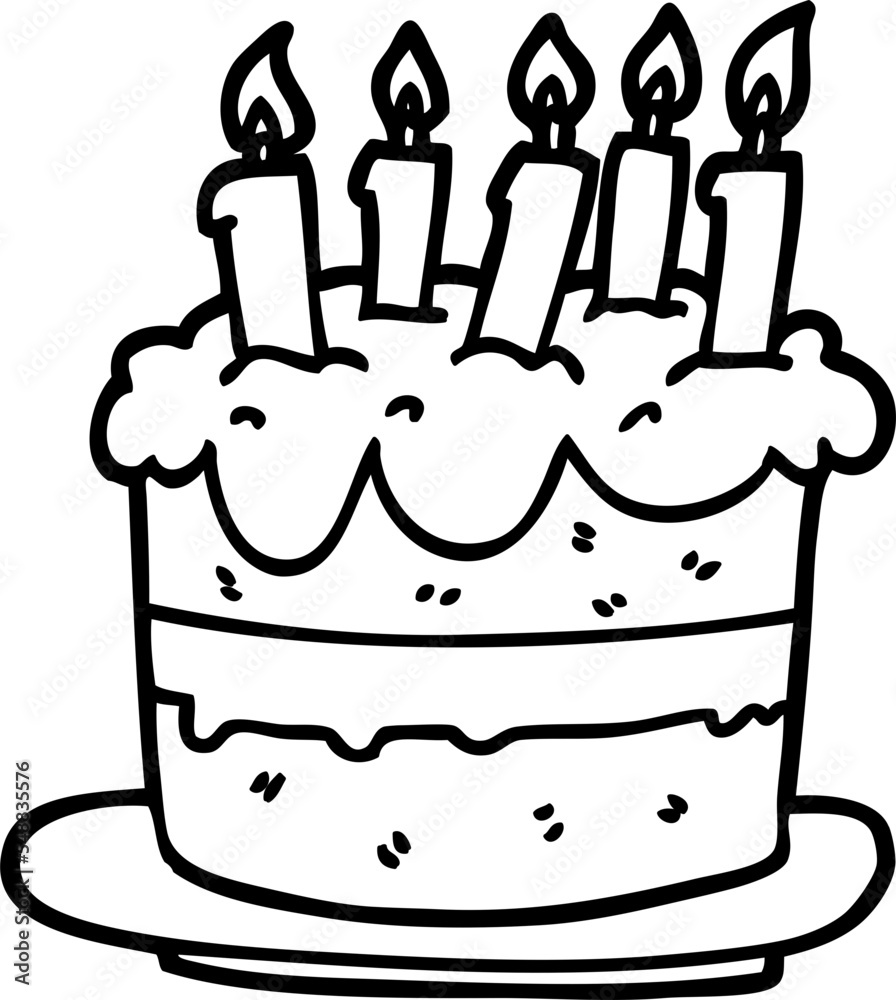 outline cartoon birthday cake Stock Vector | Adobe Stock