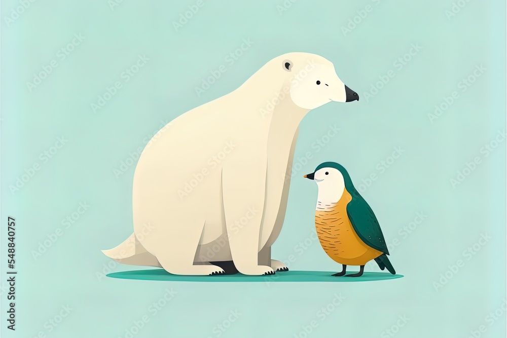 Cute Polar Bear With Penguin Cartoon 2D Illustrated Icon Illustration ...