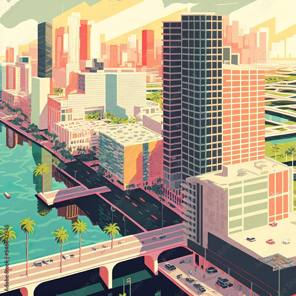 Miami cartoon illustration Stock Illustration | Adobe Stock