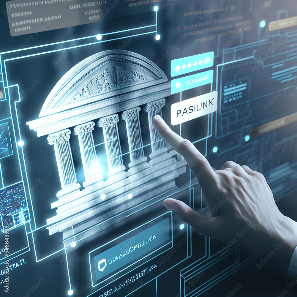 Virtual bank, Digital banking. Human and financial technology, cyber ...