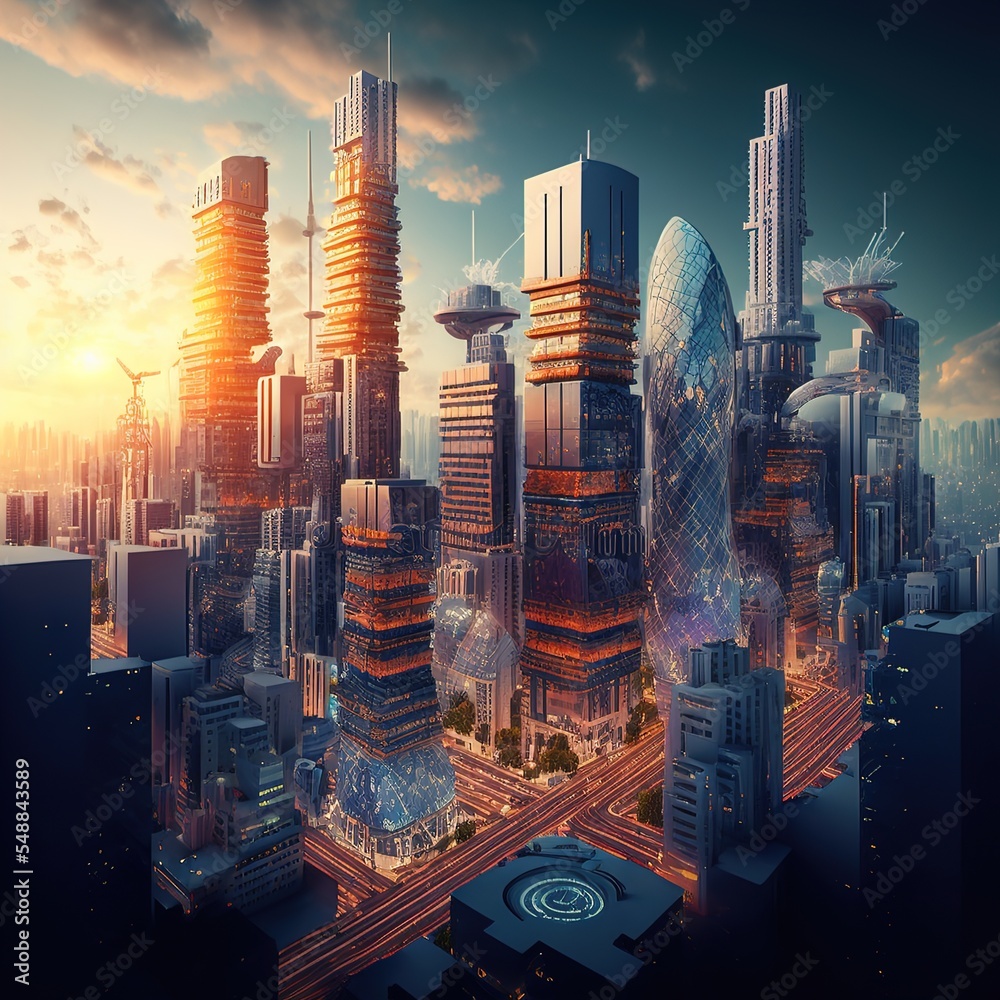 Techno mega city urban and futuristic technology concepts. Smart city ...