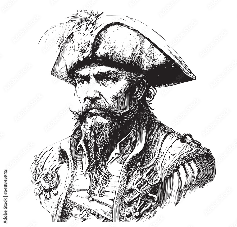 Pirate portrait abstract sketch hand drawn sketch, engraving style ...