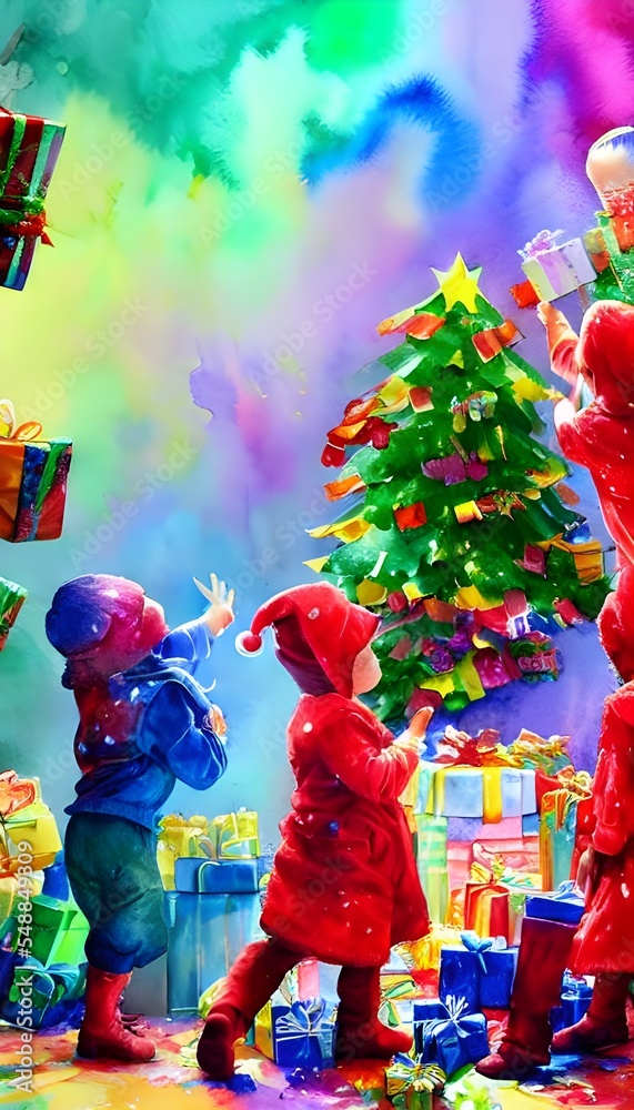 The kids are excitedly ripping open their presents. They're laughing ...