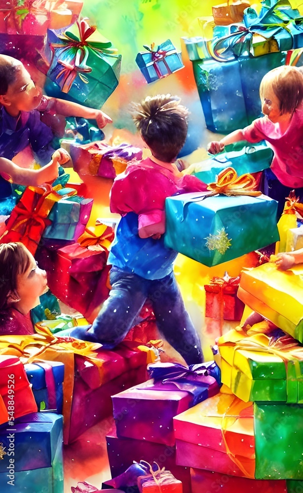 The kids are opening their Christmas gifts with wide eyes and big ...