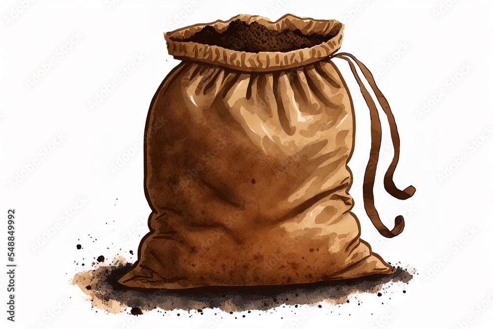 Sack Of Soil Watercolor 2D Illustrated. Opened Sack Of Soil Clipart ...