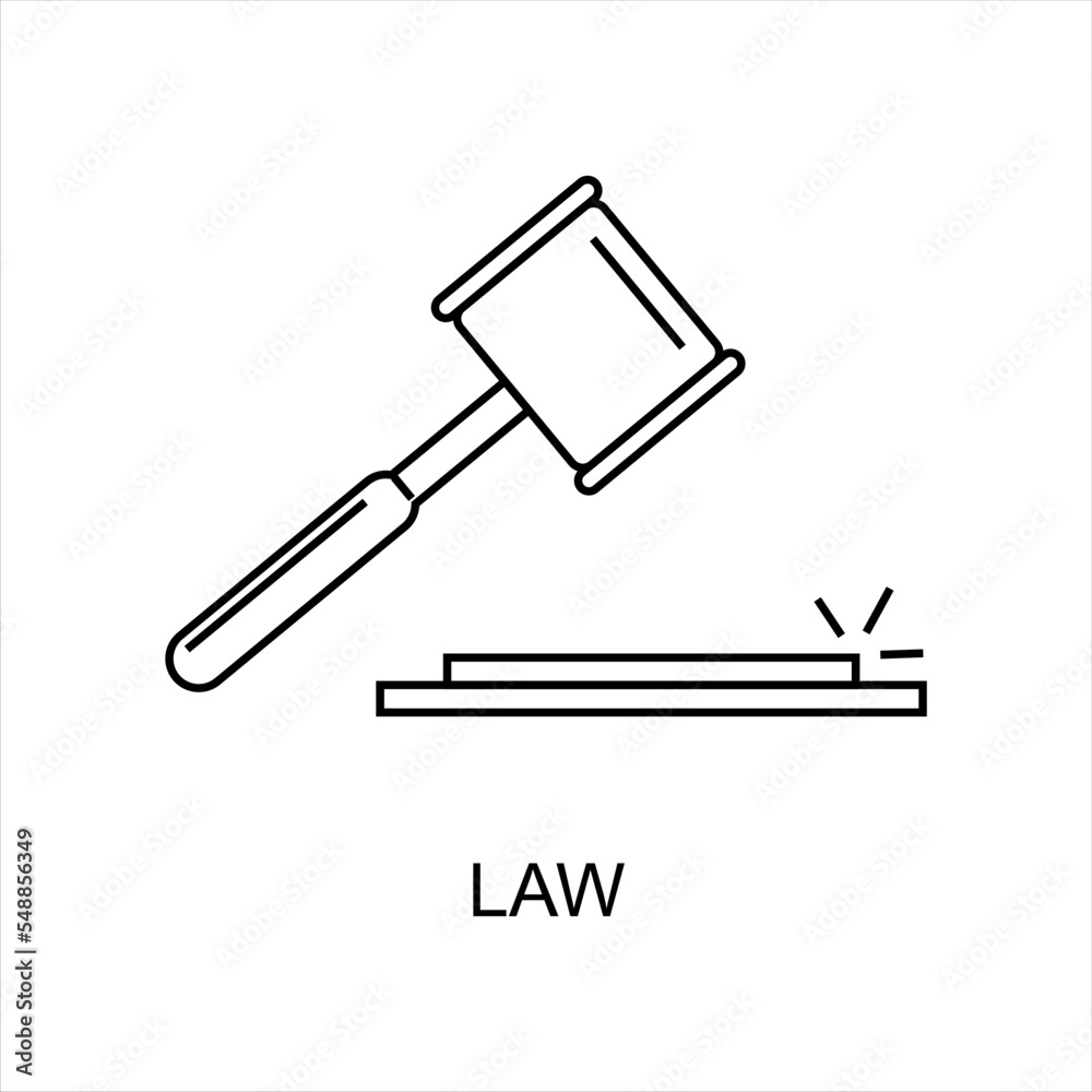 Law linear icon. Linear icon of law hammer with stand. Black simple ...