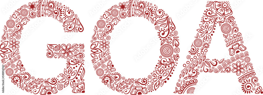GOA henna tattoo doodle vector ornament on white background. For banner ...