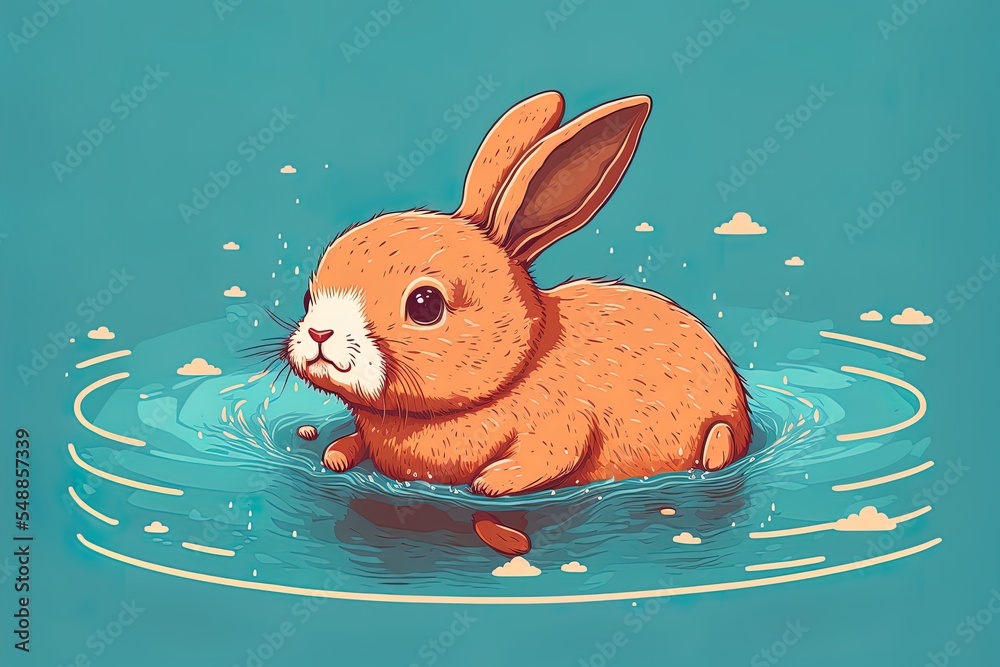 Cute Rabbit Swimming Cartoon 2D Illustrated Icon Illustration Stock ...