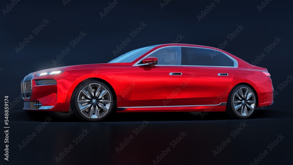 Berlin. Germany. November 17, 2022. BMW i7 2023. Red premium electric ...
