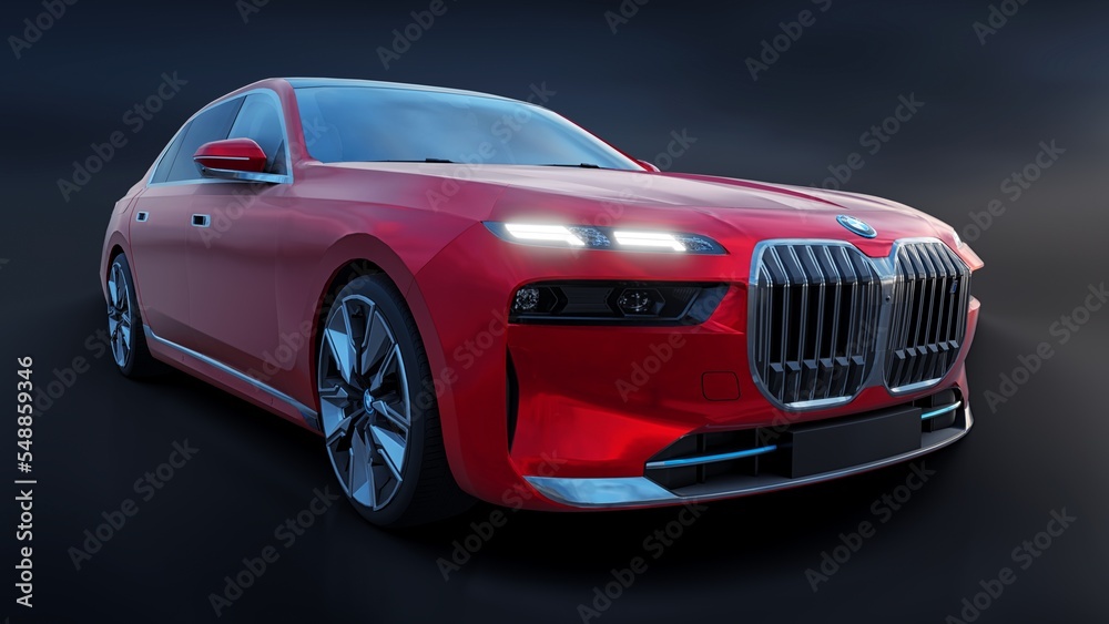 Berlin. Germany. November 17, 2022. BMW i7 2023. Red premium electric ...