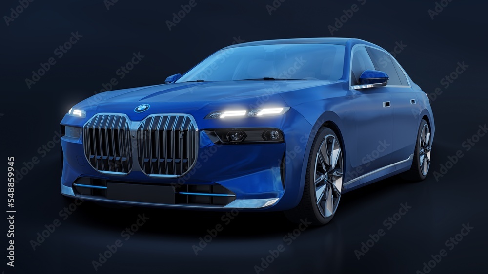 Ilustrace „Berlin. Germany. November 17, 2022. BMW i7 2023. Blue ...