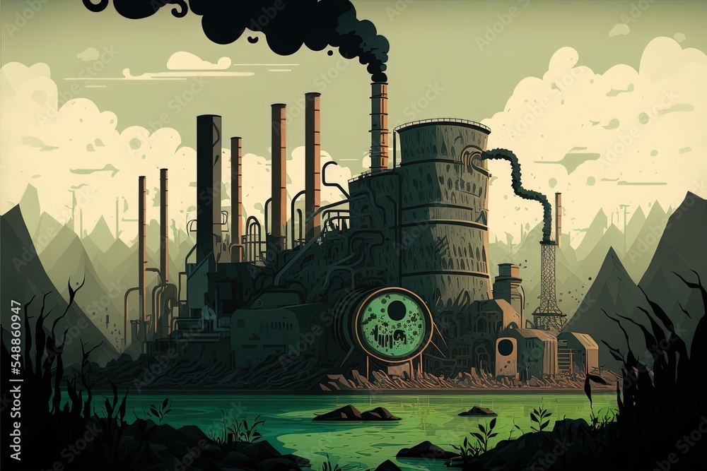 Industrial Pollution Of Environment Cartoon 2D Illustrated Stock ...