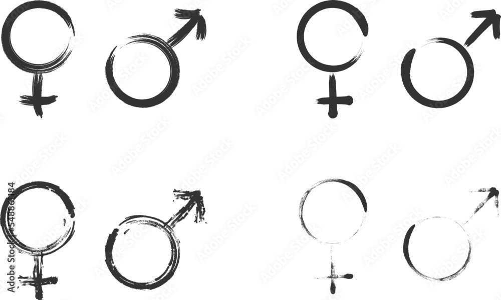 Hand drawn gender icon set. Grunge gender symbol icons. Vector ...