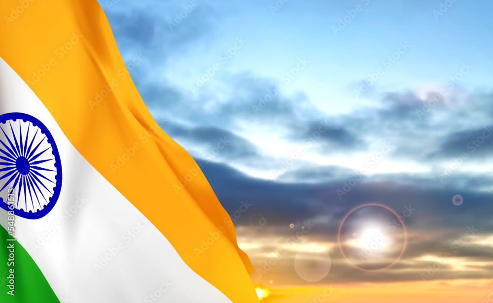 National flag of India on the sky with sunset or sunrise Stock Vector ...