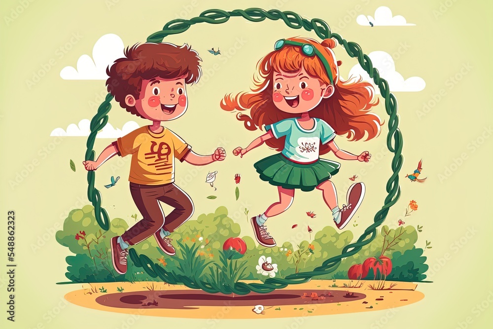 Children Leisure Outdoor Activities Scenes Cartoon Style Boy And Girl ...