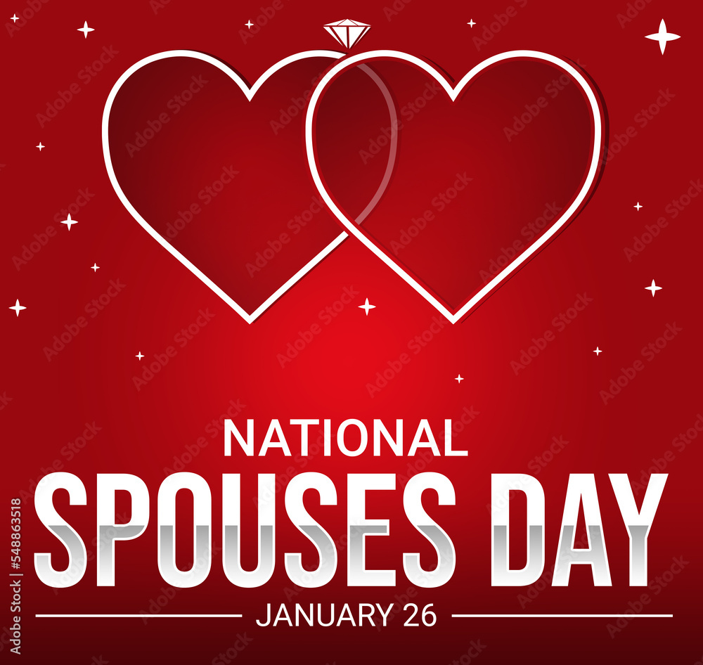National day of Spouses red love background with hearts and stars ...