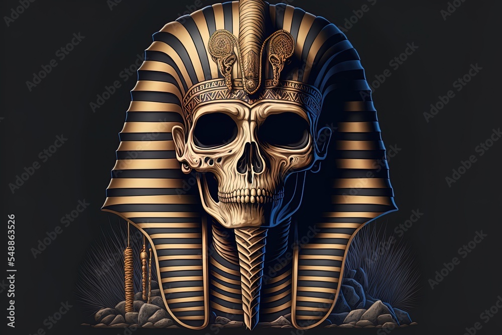 Pharaoh Skull 2D Illustrated Illustration. Egyptian Mummy, Skeleton ...