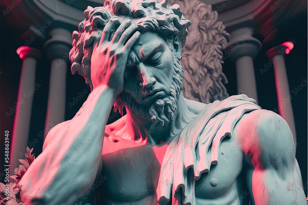 Cyber Bullying Mixed Media Crying Greek God Statue Aesthetic Post Stock ...