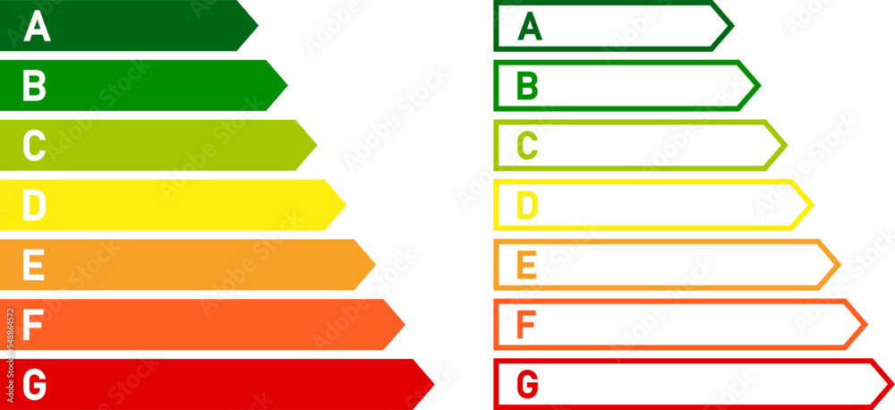 Energy efficiency rating chart icon. European union ecological class ...